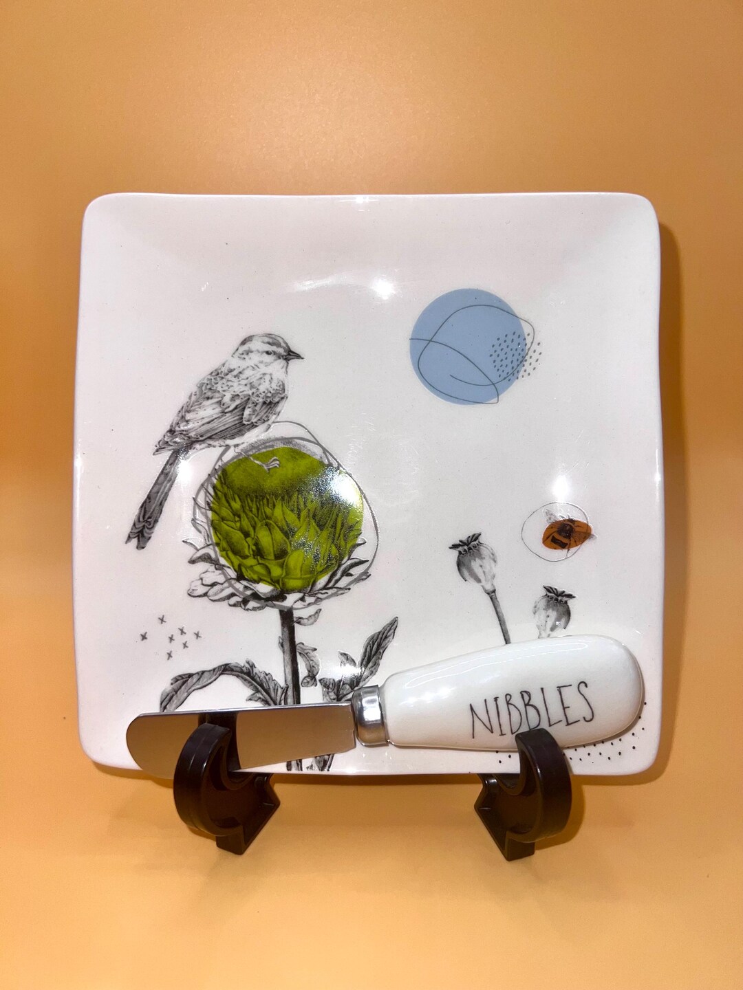 Demdaco Ceramic Nibbles Plate/cheese Plate With Spreader Setnew in Box ...