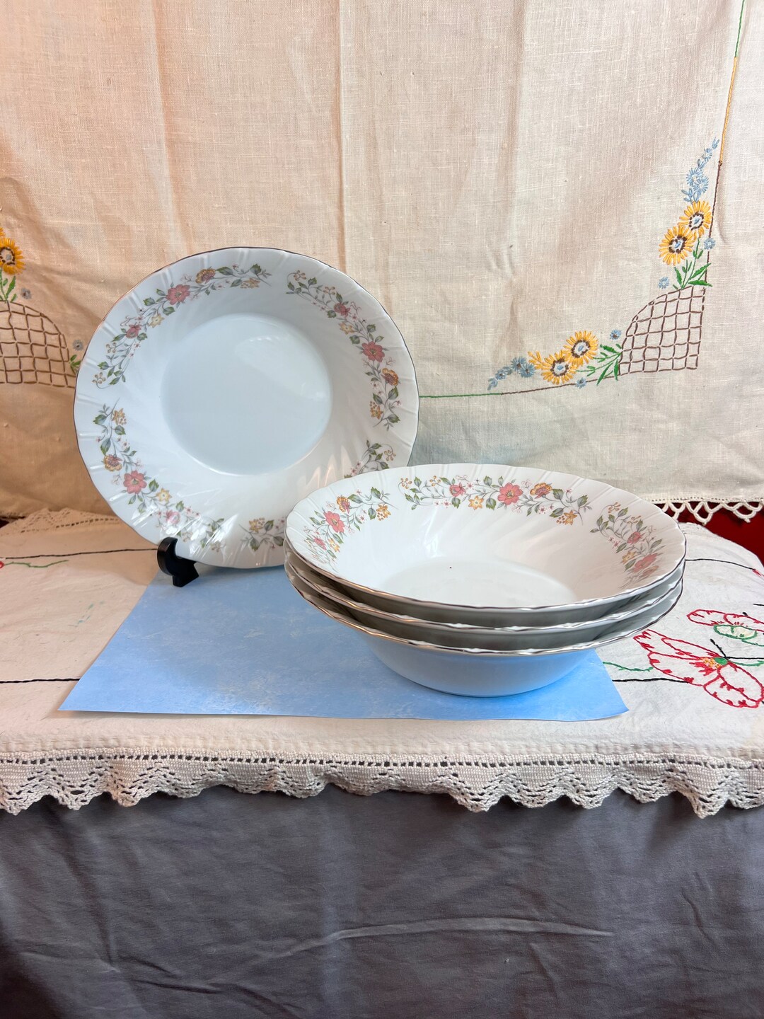 Set of 4 Vintage Sheffield Bouquet Pattern Porcelain Fine China Coupe ...