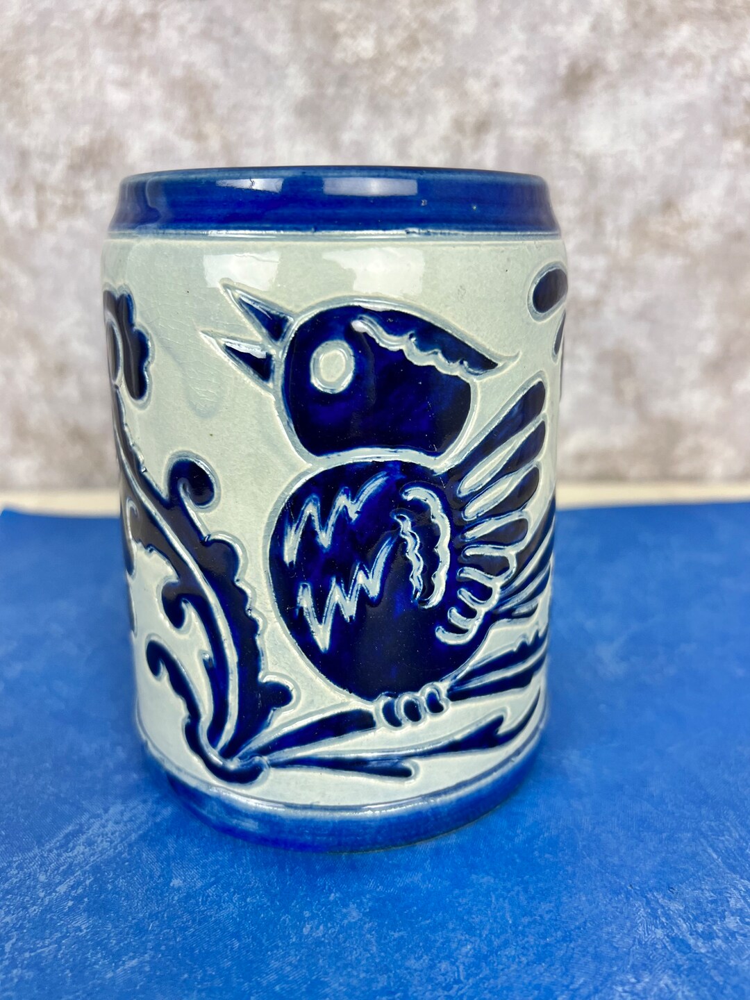 Vintage GERZ W Germany Gray & Cobalt Blue Chicken Stoneware Mug~pottery ...