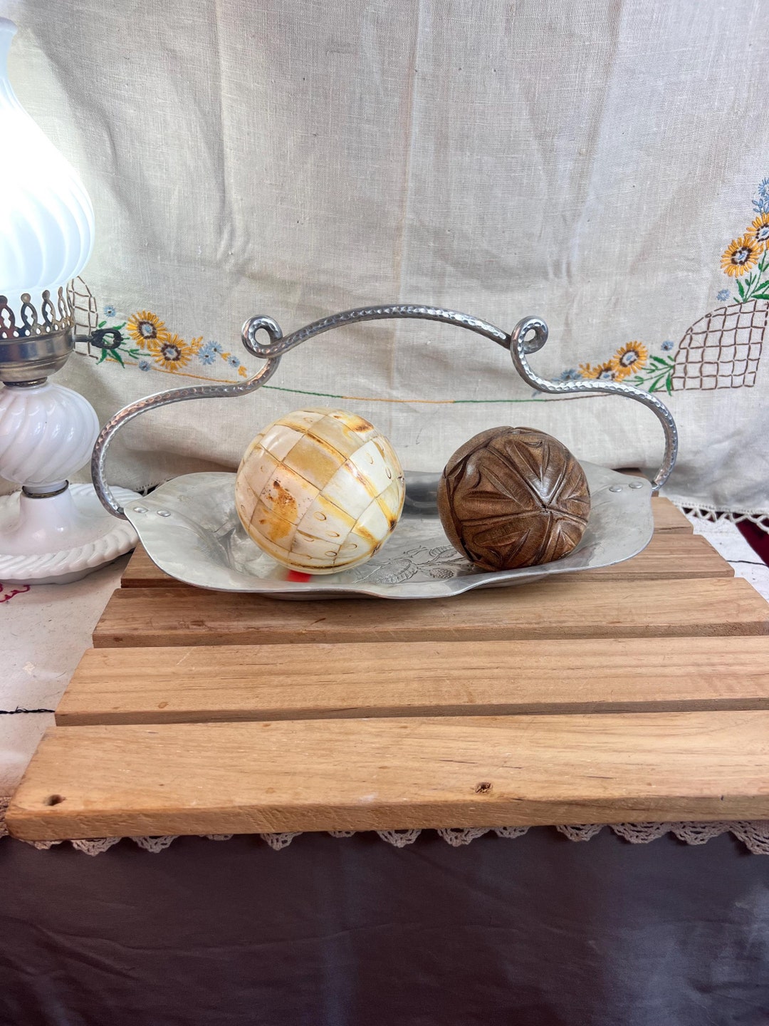 Vintage Wrought FARBERWARE Pewter Metal Stamped Serving Tray~braided ...