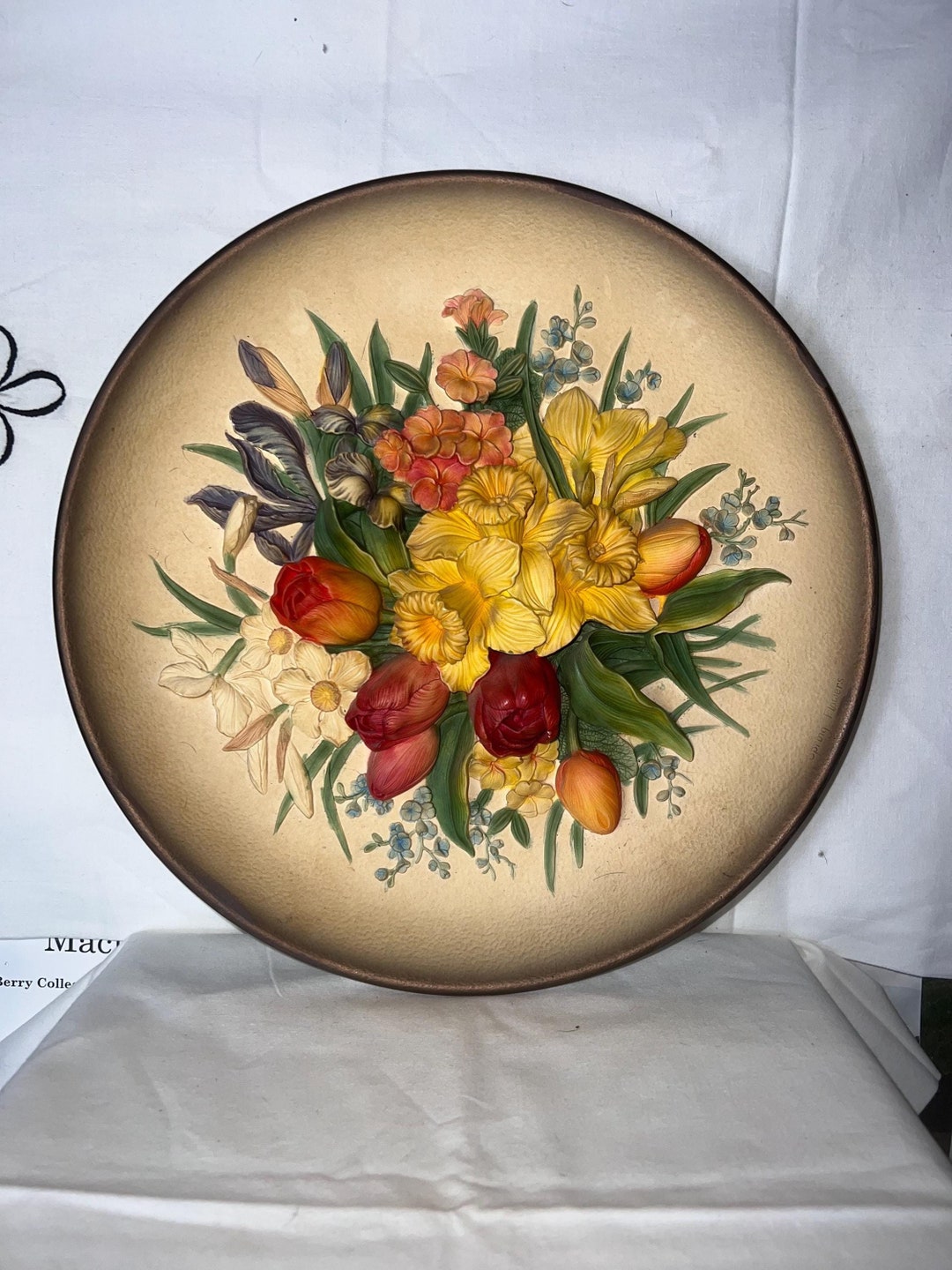 Vintage W.H. Bossons Hand Painted Summer Flowers Large Chalkware Wall ...