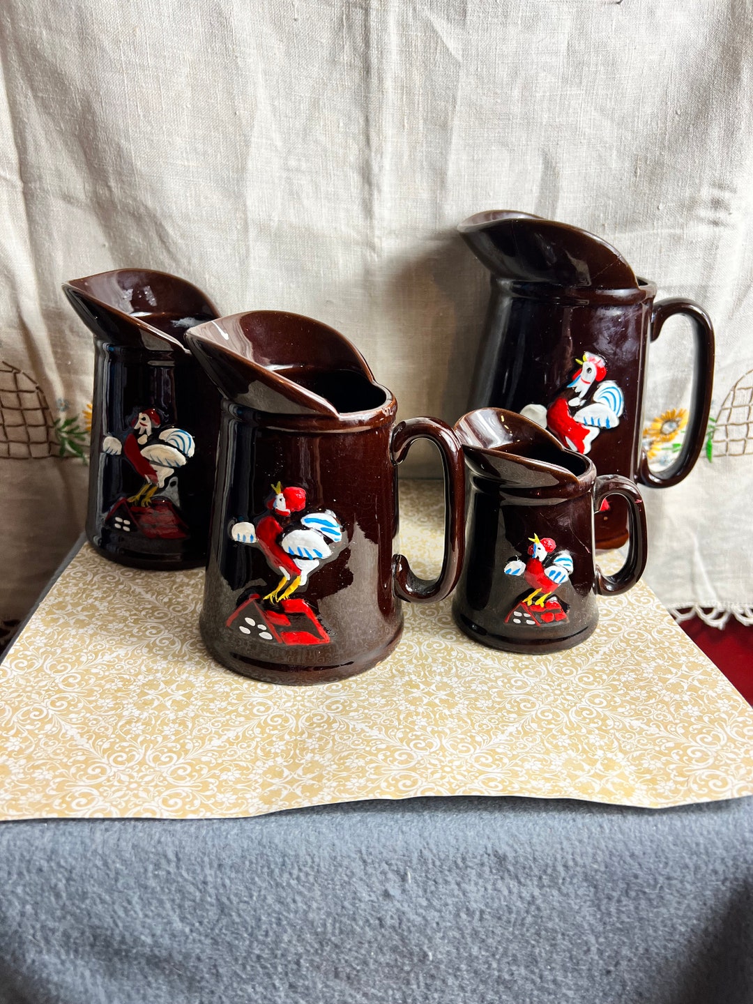 Vintage Rooster Pancake Batter Set of 4 Pitchers, 1950's Japanese ...