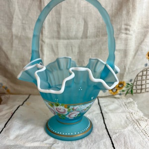 Fenton Charleton Collection Glass Hand Decorated Roses White Crested ...