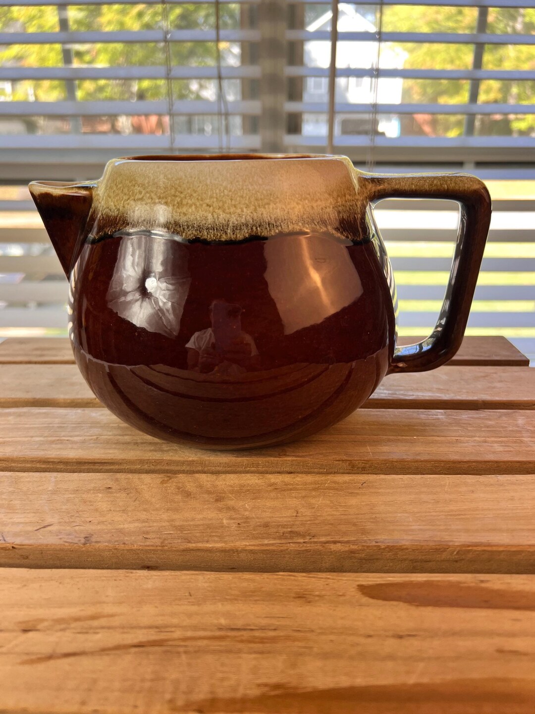 Vintage BROWN DRIP Pitcher- Brown Glaze~drip Glaze~squate Handle ...