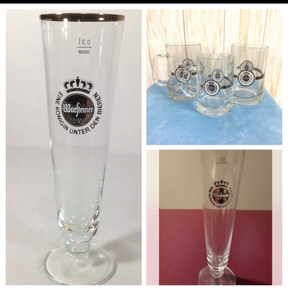 9” tall Warsteiner Beer Flute Glass 0.03L with Gold Rim Pint Glasses ...