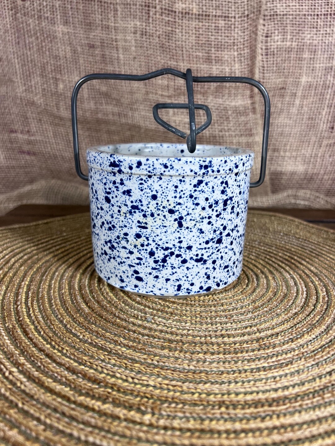 Cream and Blue Speckled Salt Glazed Stoneware Vintage Medium Cheese ...