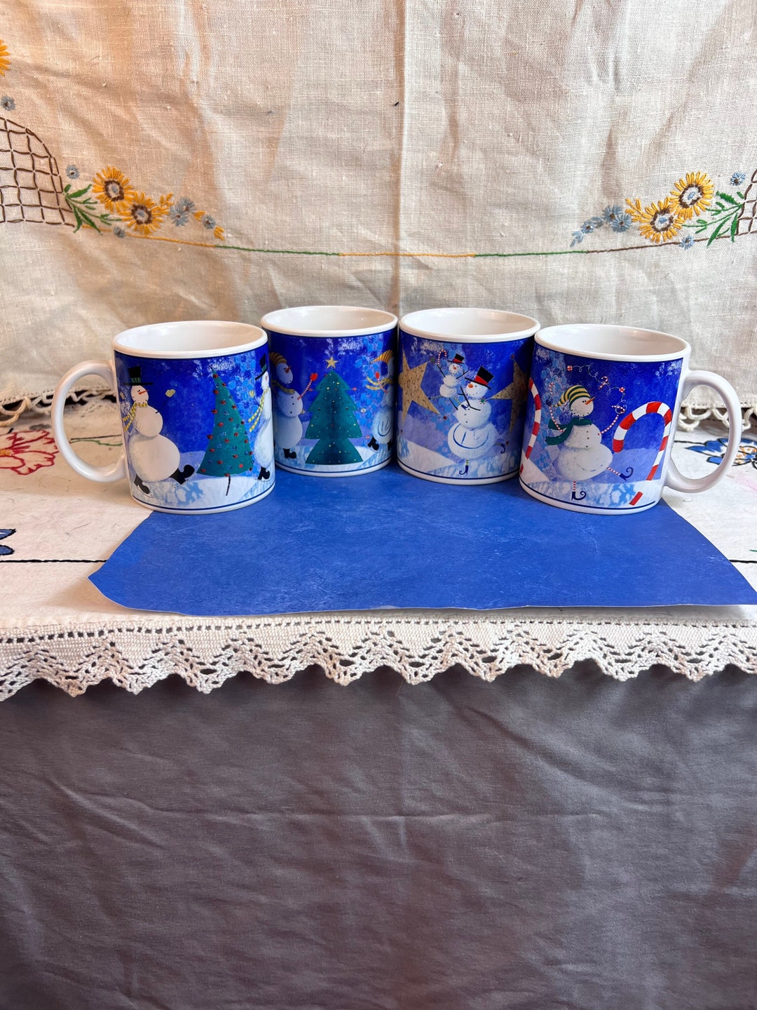 Set of 4 Sakura Snow Pals Oneida Stoneware Zulauf Snowman Christmas ...