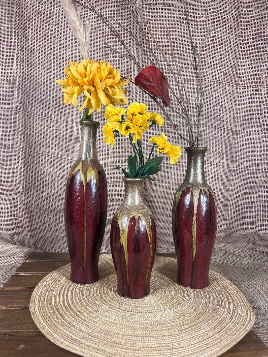 Vintage Ceramic Set of 3 Decorative Bottle Bottles/vases With Drip ...