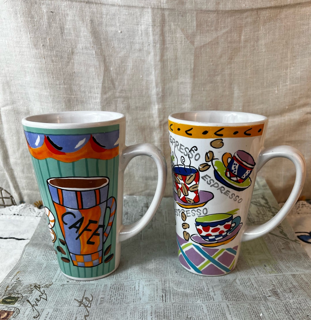 Set of 2 Ceramic Latte Coffee Cupsmugs - Etsy