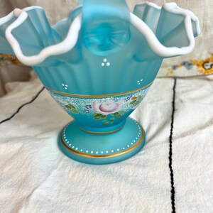 Fenton Charleton Collection Glass Hand Decorated Roses White Crested ...