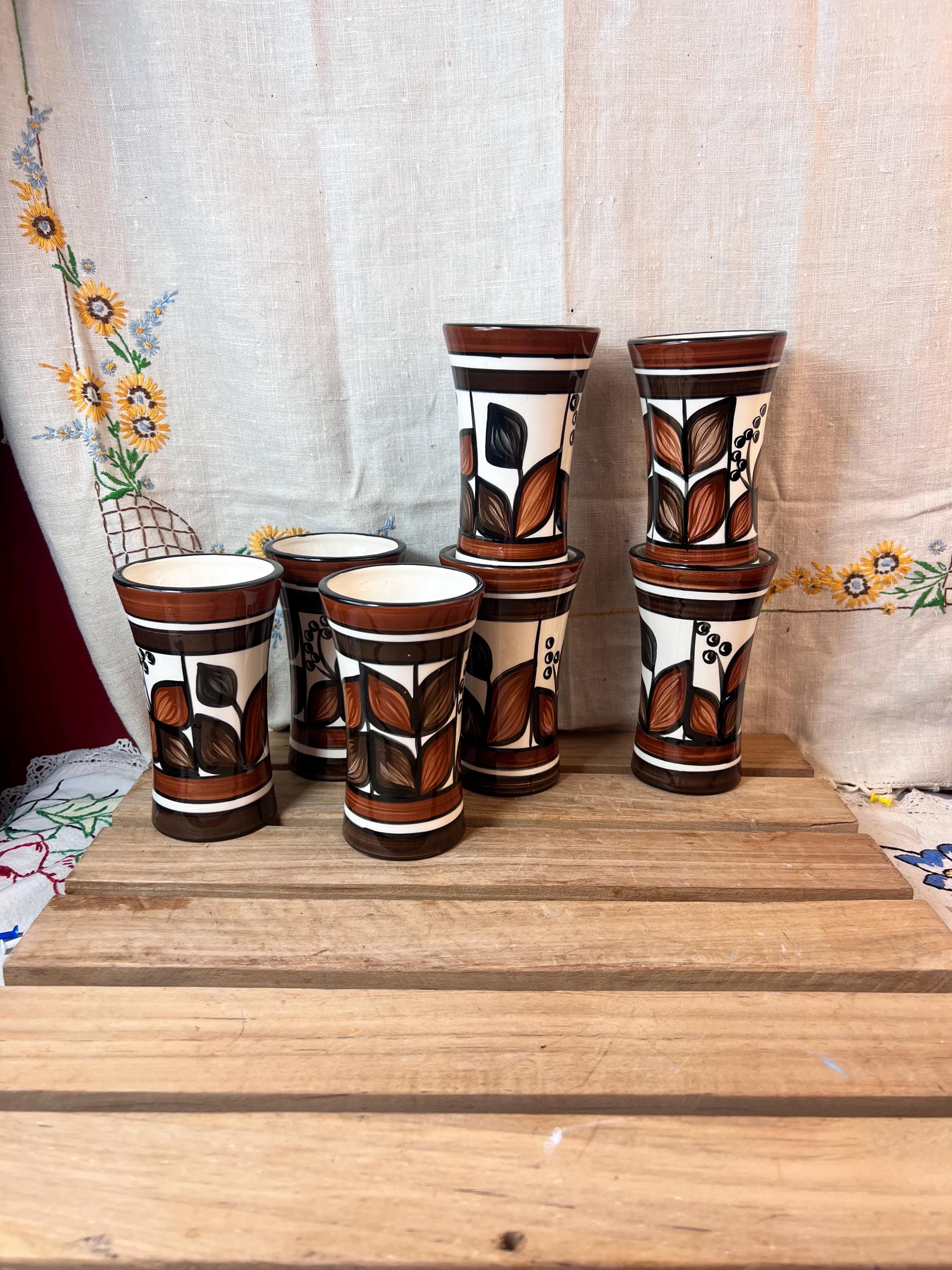 Hawaii Designs Set of 7 Pottery Mugs With Matching Round Serving Tray ...
