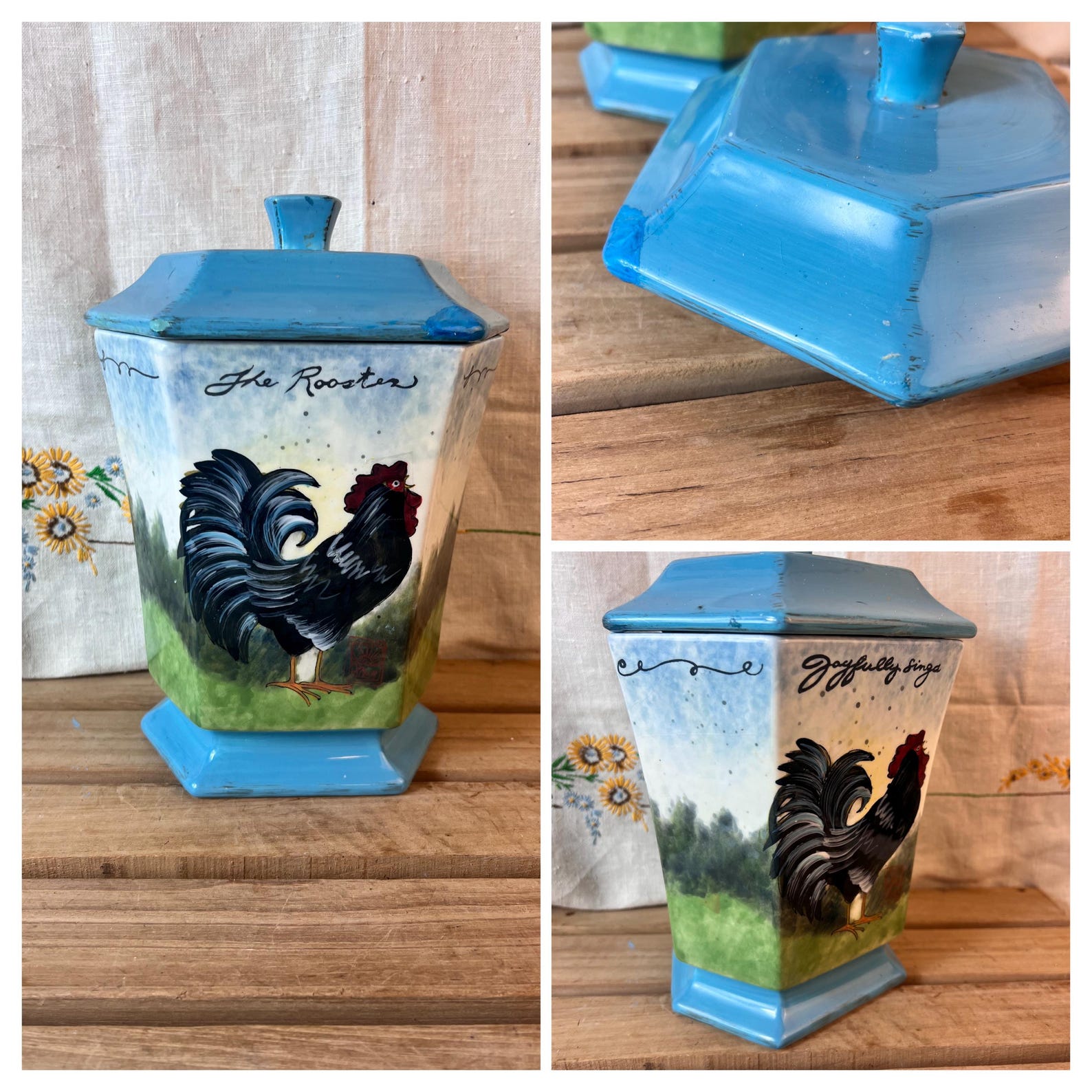 Susan Winget Certified International Rooster “ Joyfully Canisters” With ...