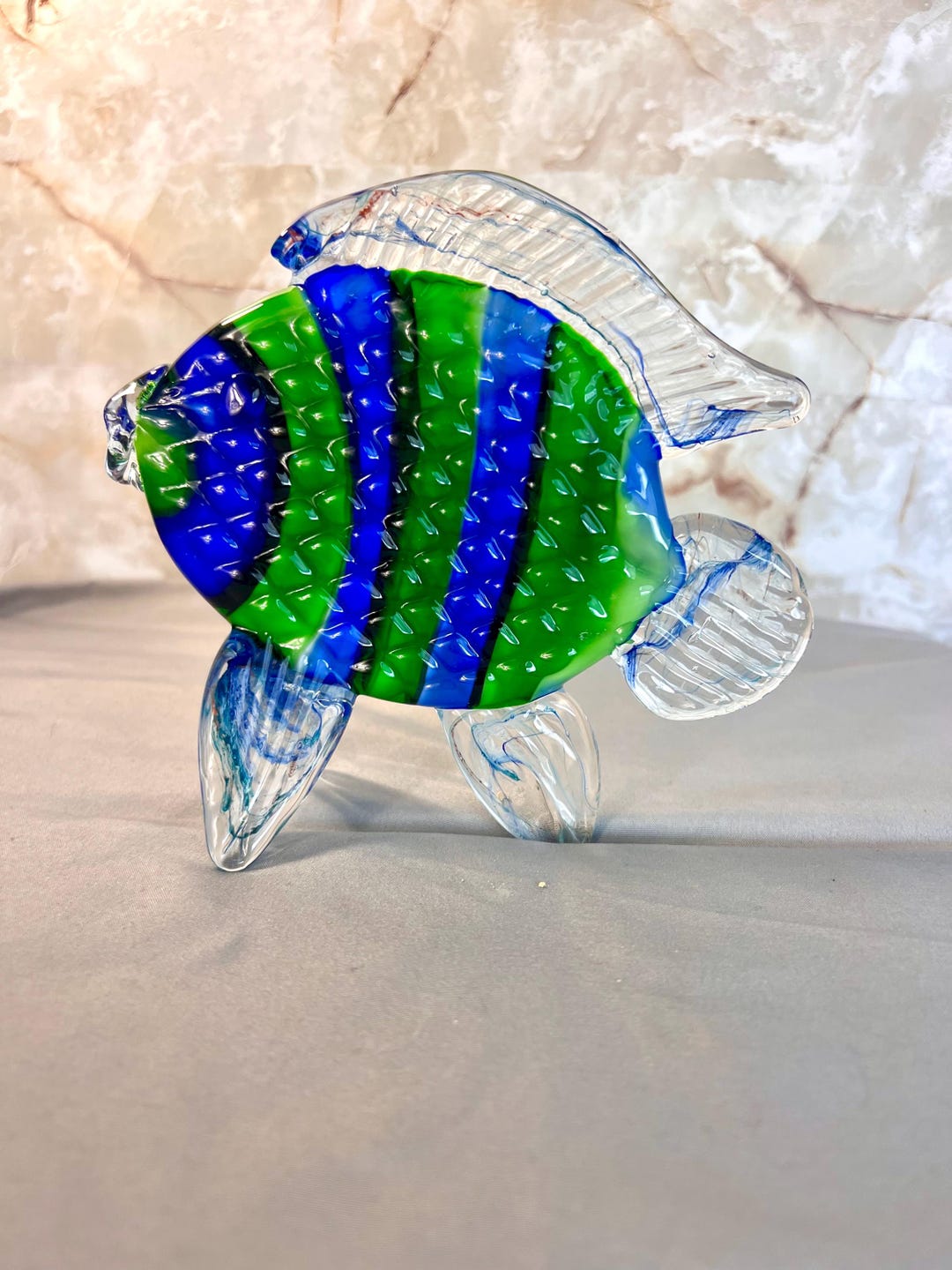 Art Glass Sunfish~textured~cobalt Blue, Green Clear Fins - Etsy