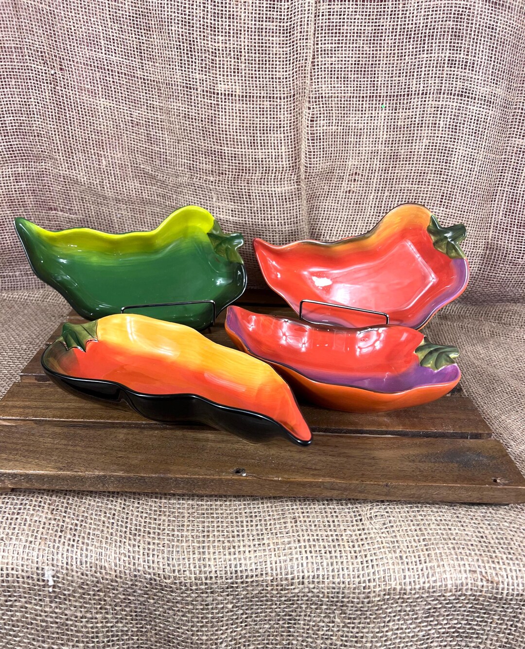 Clay Art Set of 4 Red Hot Chili Pepper Bowl Dish Salsa Guac Southwest ...