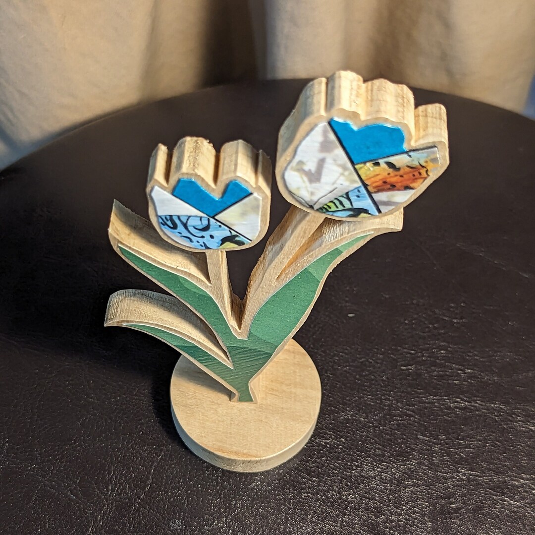 Tulip Flower Figurine in Solid Hardwood, Decoupaged by Noelle - Etsy