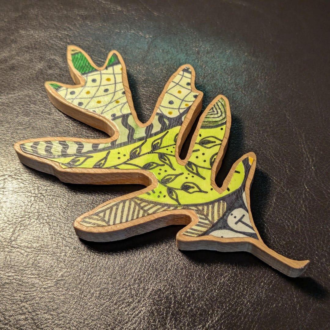White Oak Leaf Magnet in Solid Red Oak, Decoupaged With Original Art - Etsy