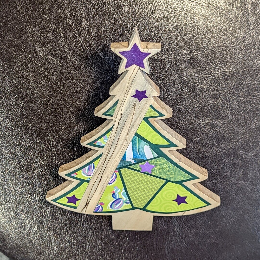 Large Christmas Tree Magnet in Solid Spalted Maple, Decoupaged by ...