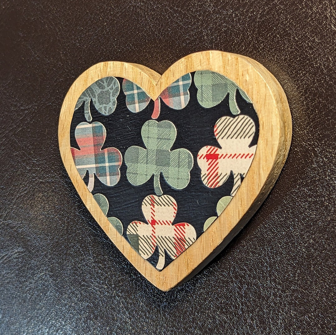 Heart-shaped Magnet in Solid Oak, Decoupaged With Shamrocks - Etsy