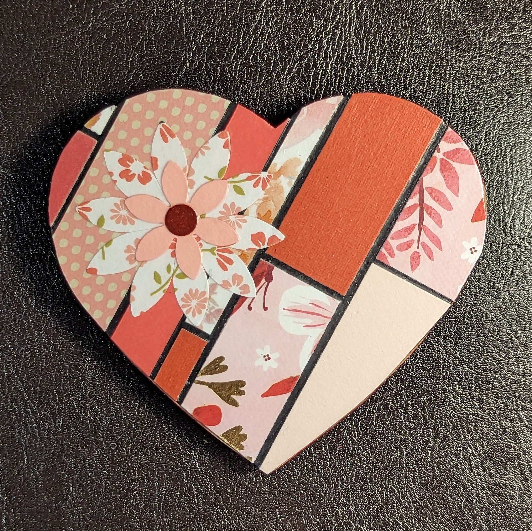 Heart Magnet in Solid Hardwood, Decoupaged in Reds and Pinks - Etsy