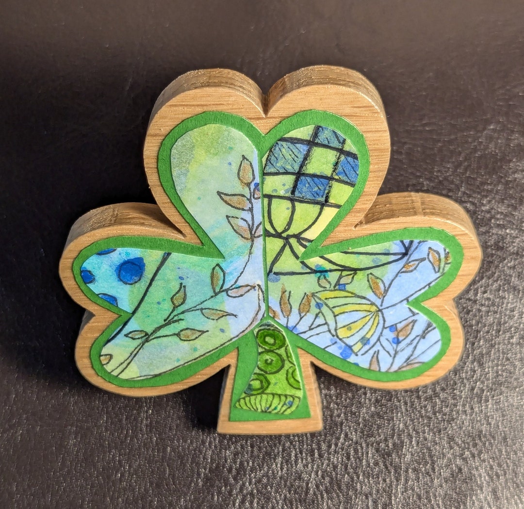 Shamrock Magnet in Solid Oak, Decoupaged by Noelle With Original Art by ...