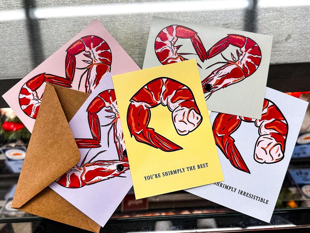 Heart + Punny Prawn / Shrimp Valentine's Day Love Note / Greeting Card ...