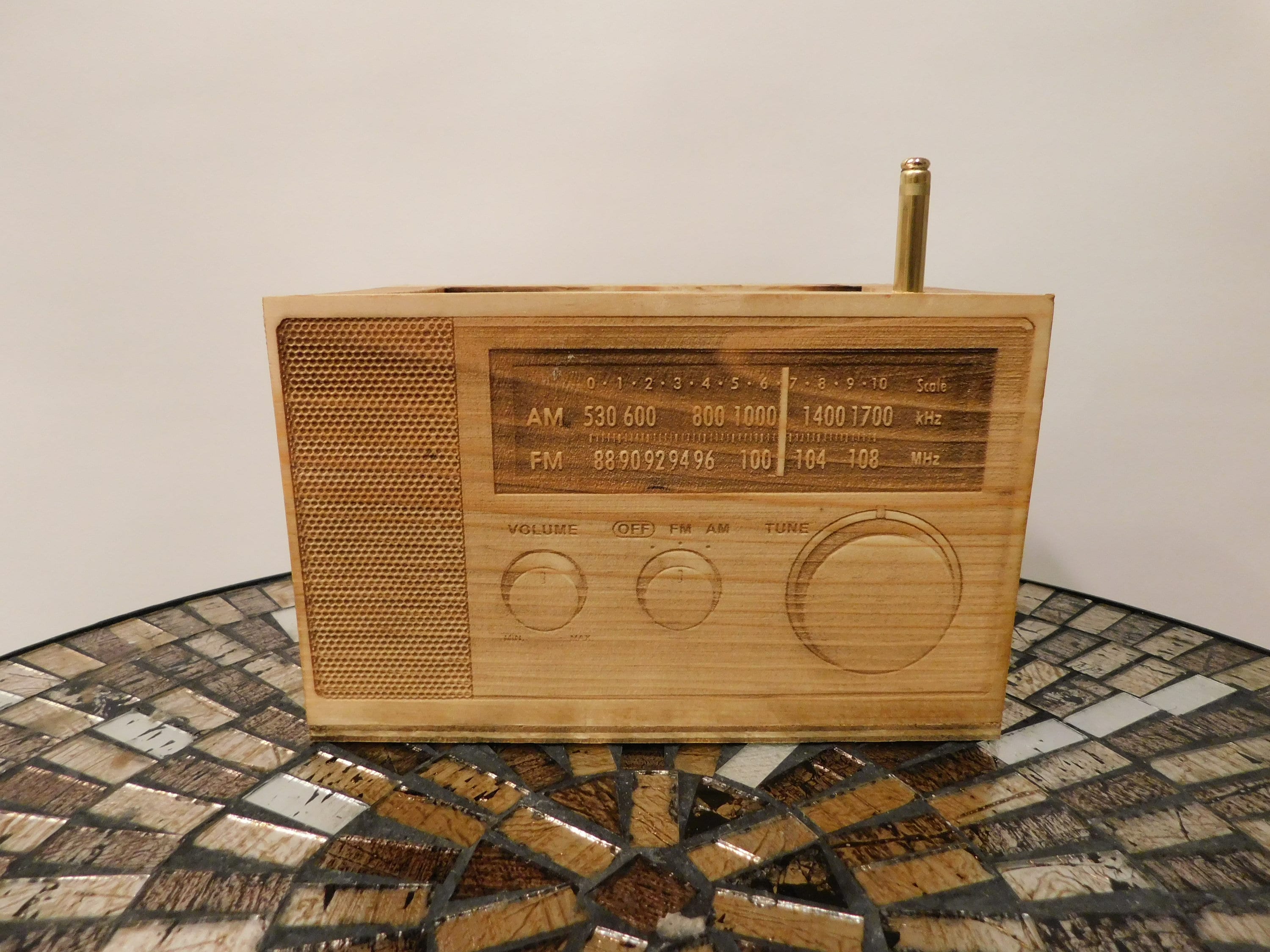 Retro Radio Wooden Remote Control Holder: Farmhouse Desk Organizer - Etsy