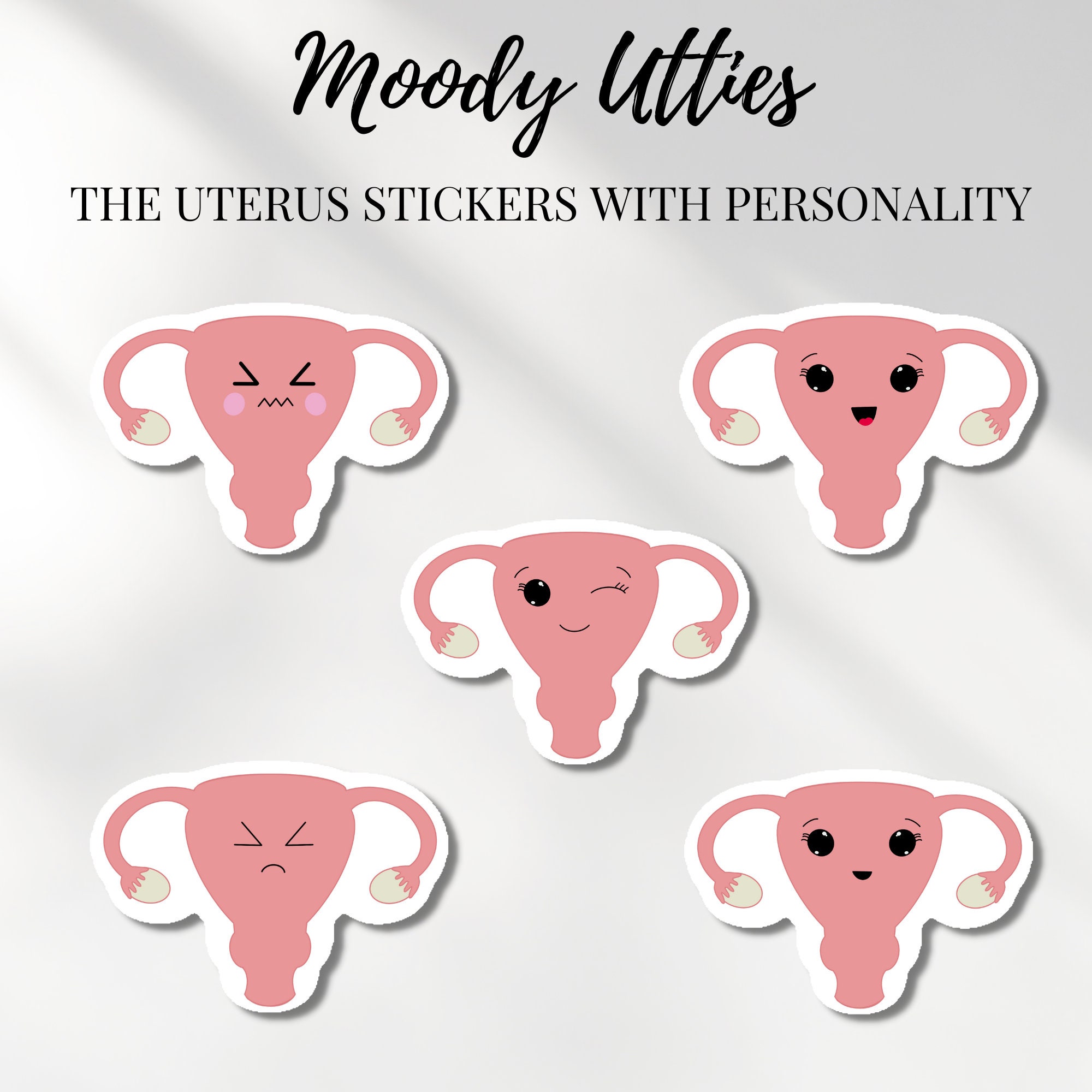 Moody Utties, Uterus Stickers With Personality, Series 1 Pack, 5 Glossy ...