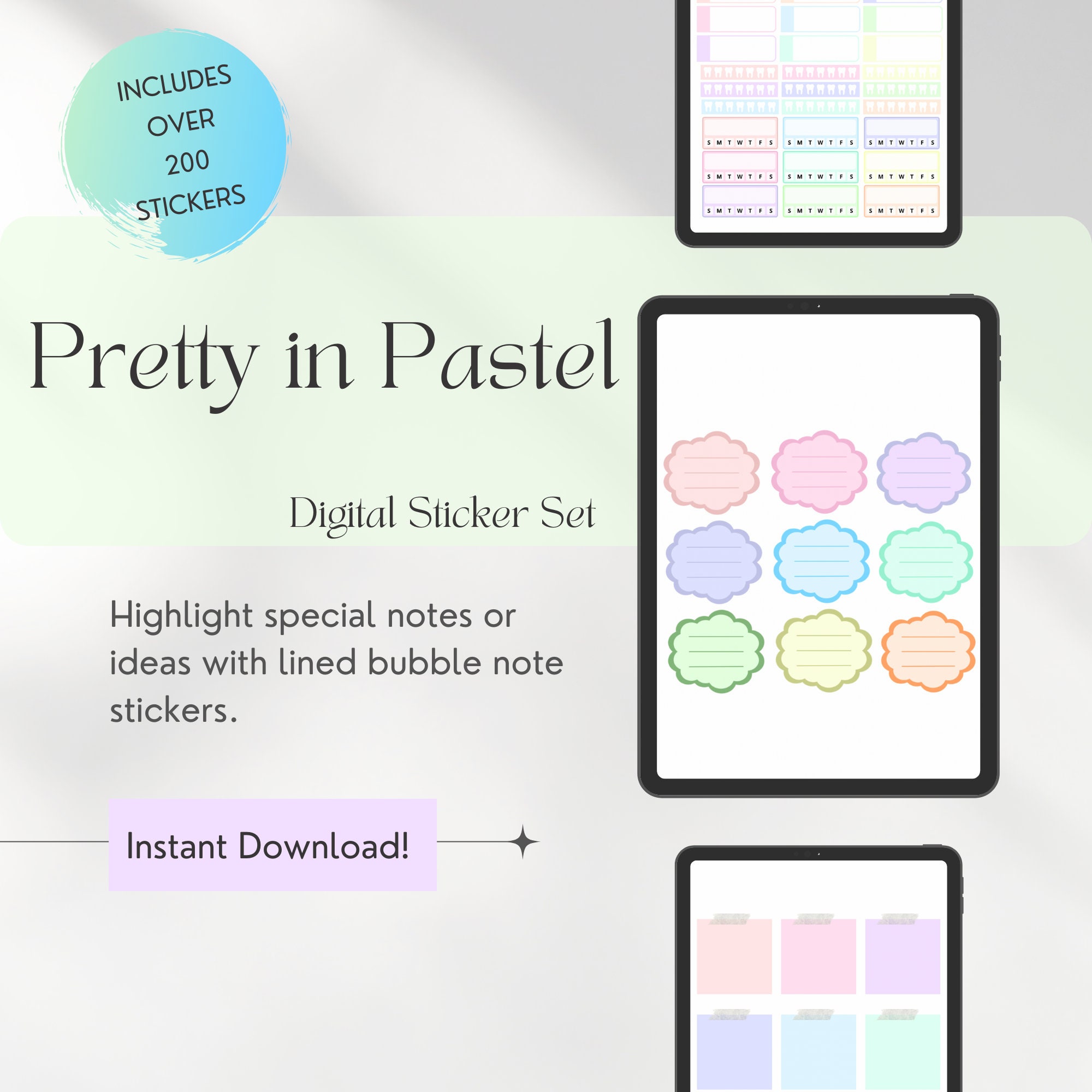 Digital Stickers - Pastel Rainbow Pack With Habit Tracker, Goodnotes ...