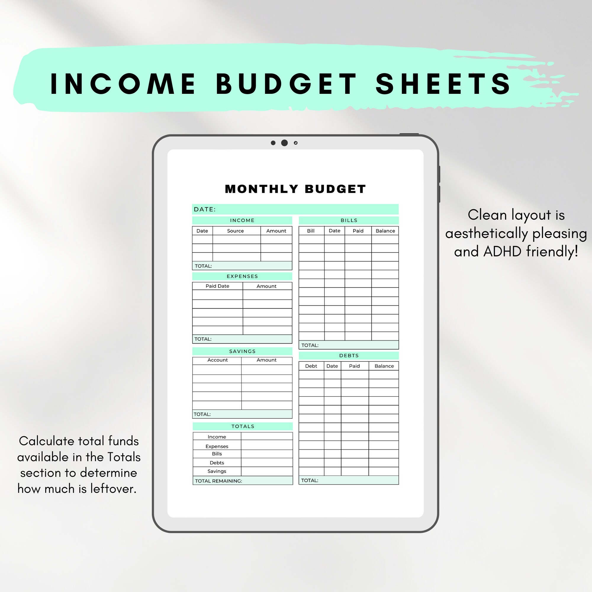 Income and Expense Budgeting Sheets, Minimalist Design, Simple Layout ...