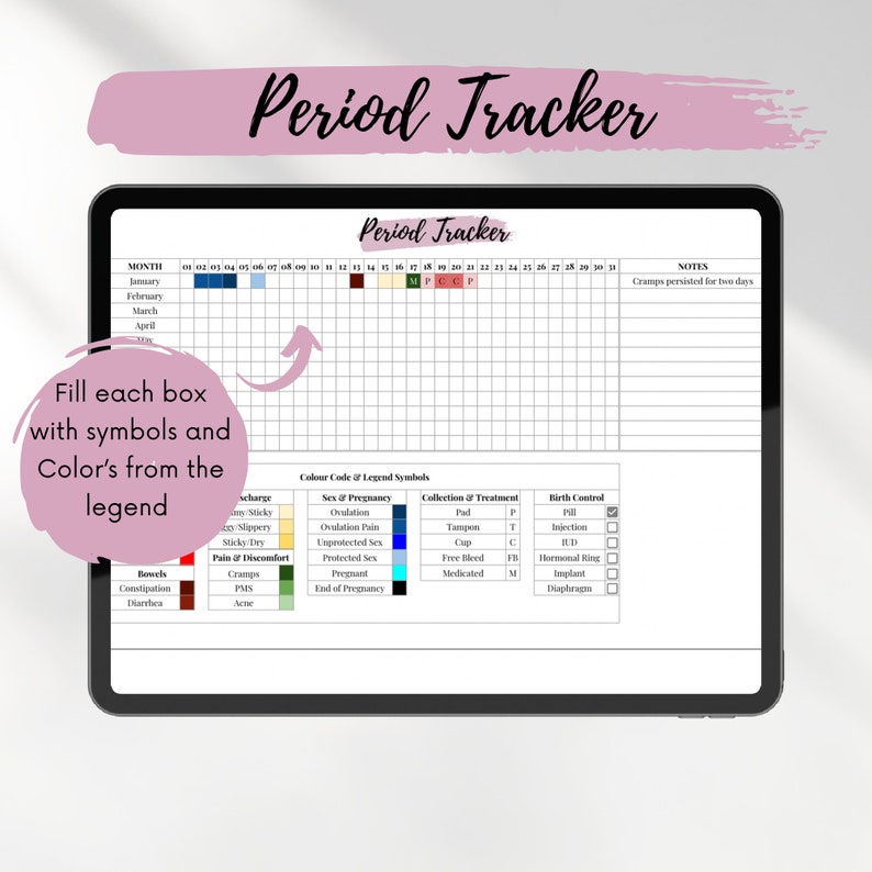 Period Tracker Spreadsheet Template Google Sheets, Excel, Numbers or ...