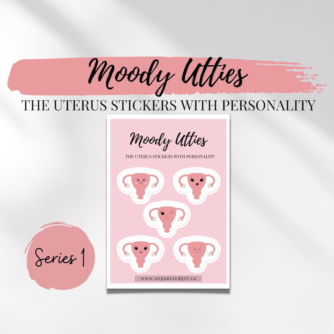 Moody Utties, Uterus Stickers With Personality, Series 1 Pack, 5 Glossy ...