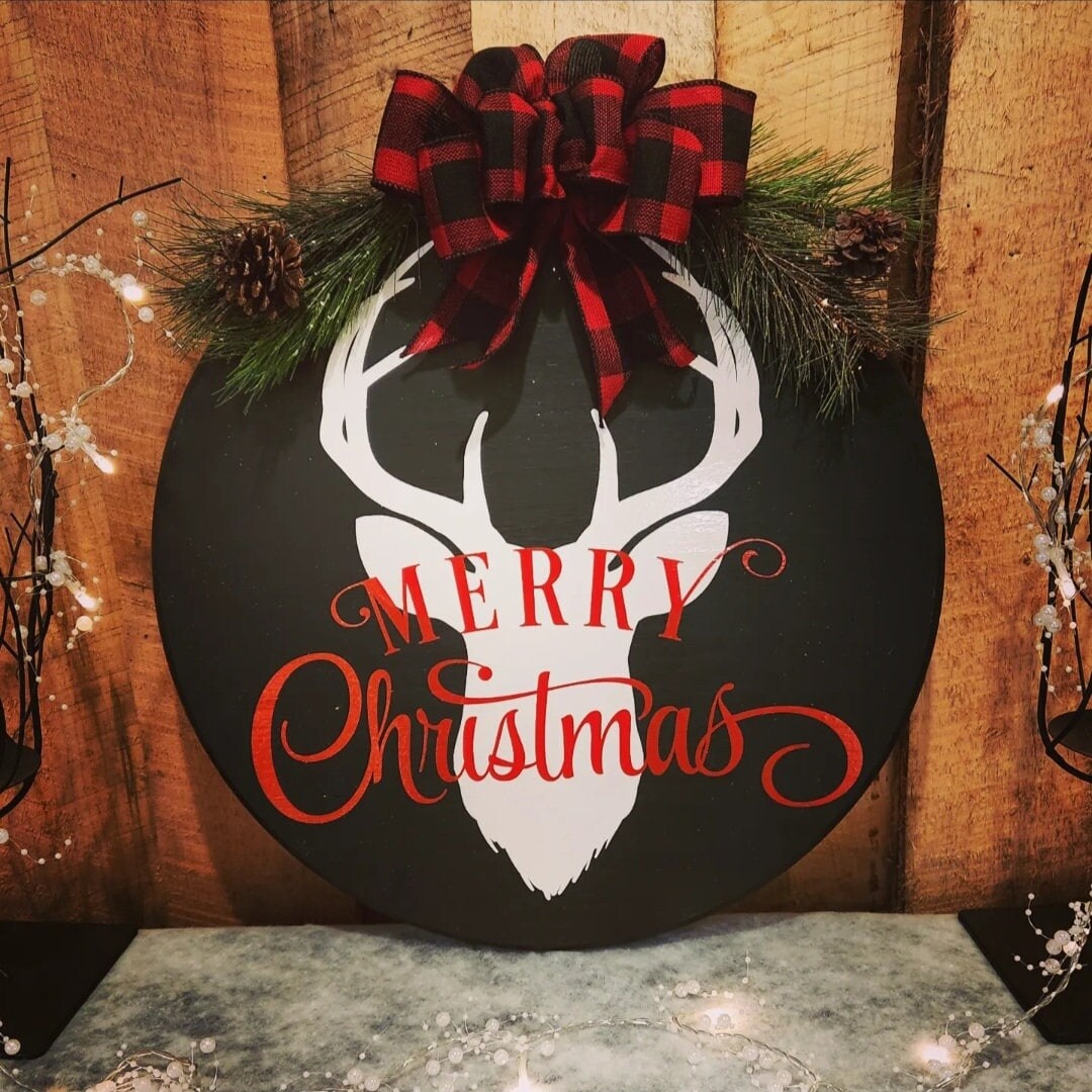 Merry Christmas Round Sign - Etsy