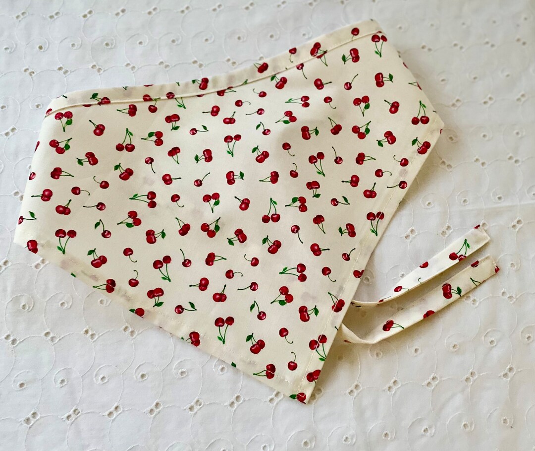 Cherries and Cream Kerchief Cherry Scarf Lace Cherry Print Red Bandana ...