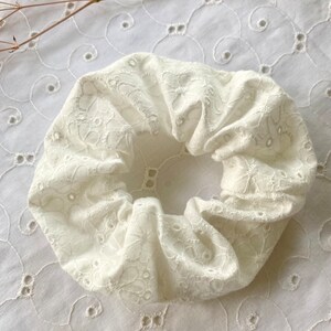 White Eyelet Scrunchie Lace Scrunchy Two Sizes Lace With Cute Green ...