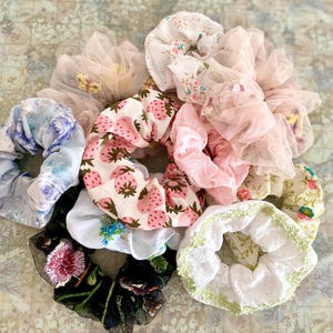 White Eyelet Scrunchie Lace Scrunchy Two Sizes Lace With Cute Green ...