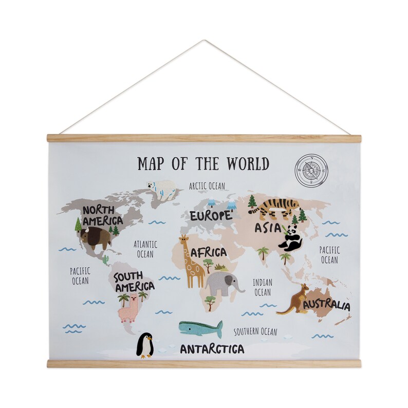 32 X 24 Inch Embroidered World Map Poster for Kids With Wood - Etsy