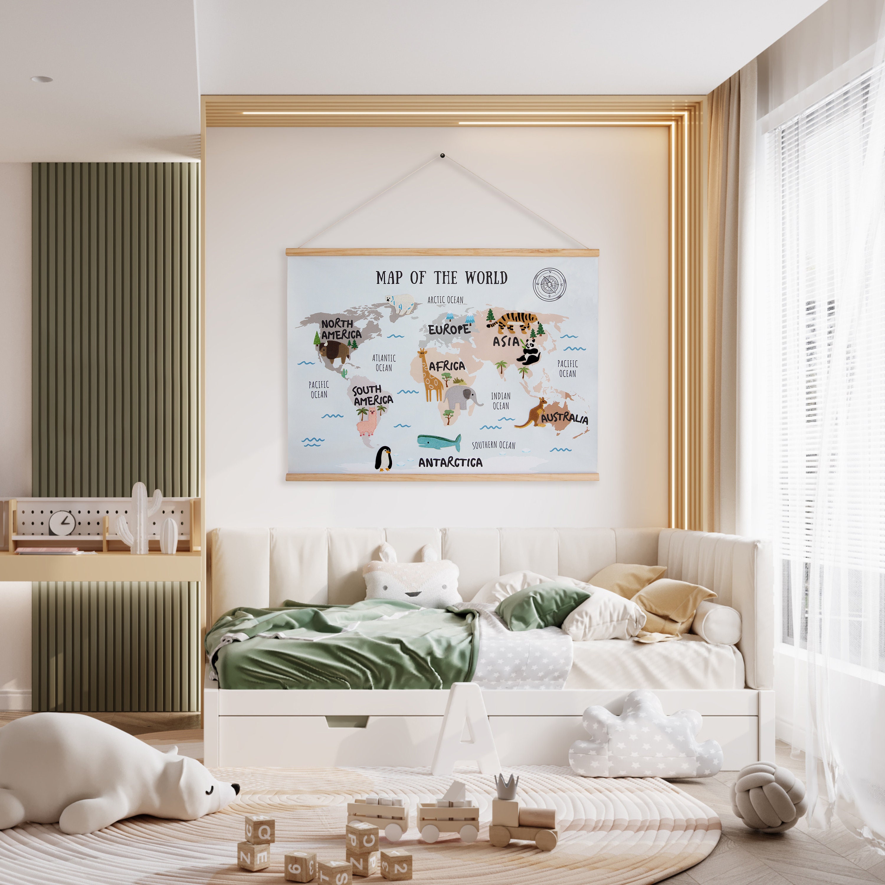 32 X 24 Inch Embroidered World Map Poster for Kids With Wood - Etsy