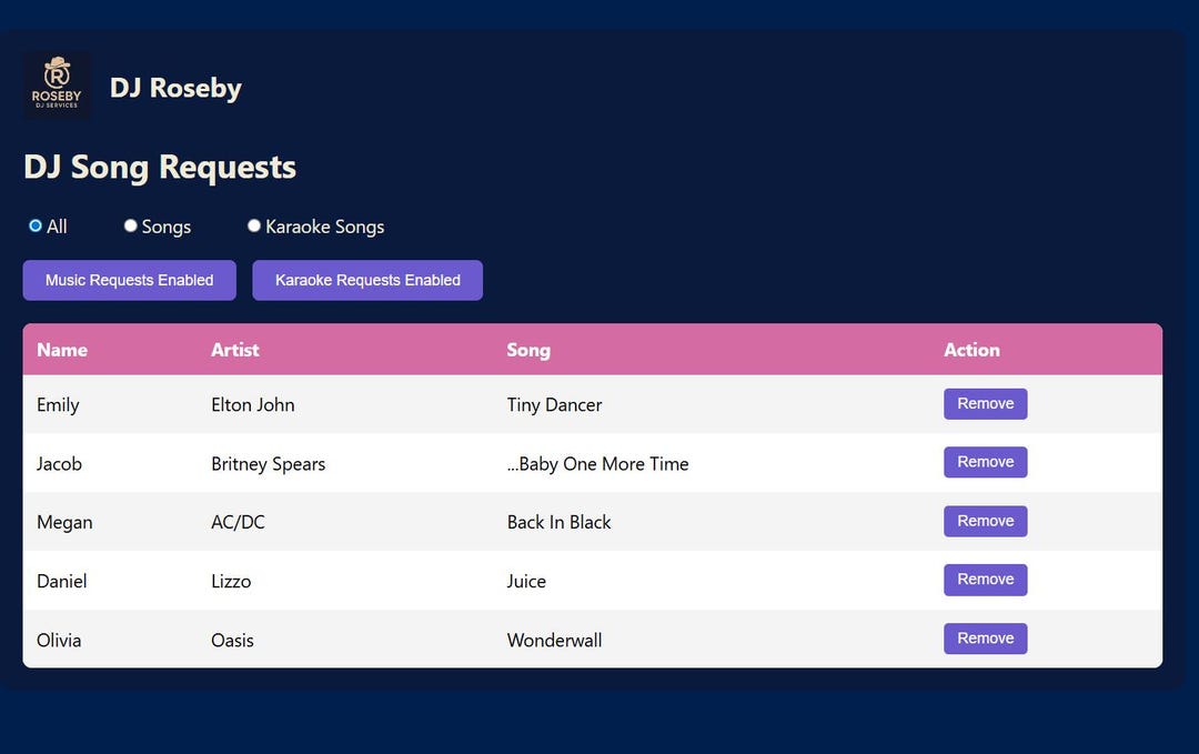 DJ Music & Karaoke Request System – Digital Tool by Roseby DJ Services ...