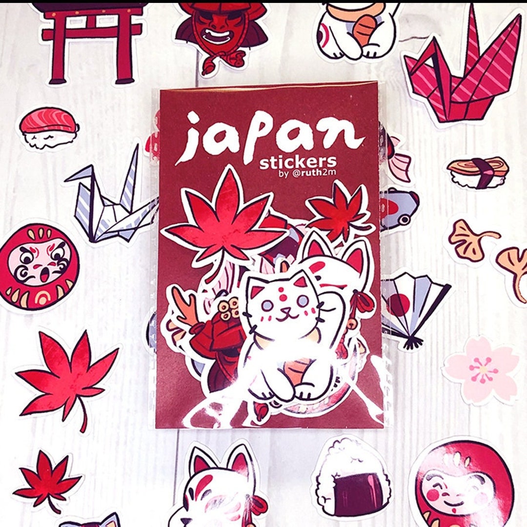 JAPAN Stickers - 24 Typical Items of Japan - Daruma - Torii - Maneki ...