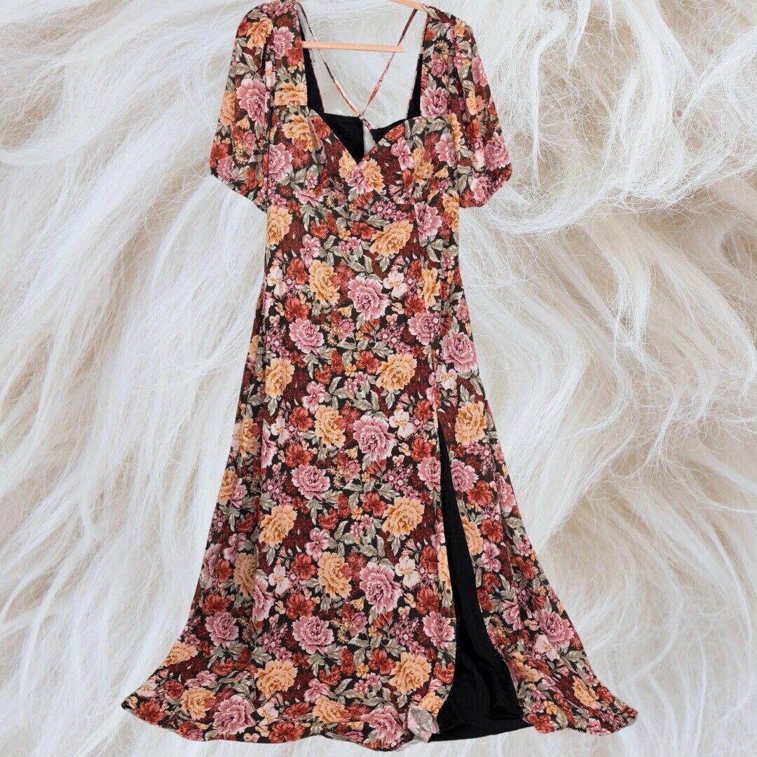Showpo Maxi Dress Women Plus Size 20 Floral Leg Slip Open Back Babydoll ...
