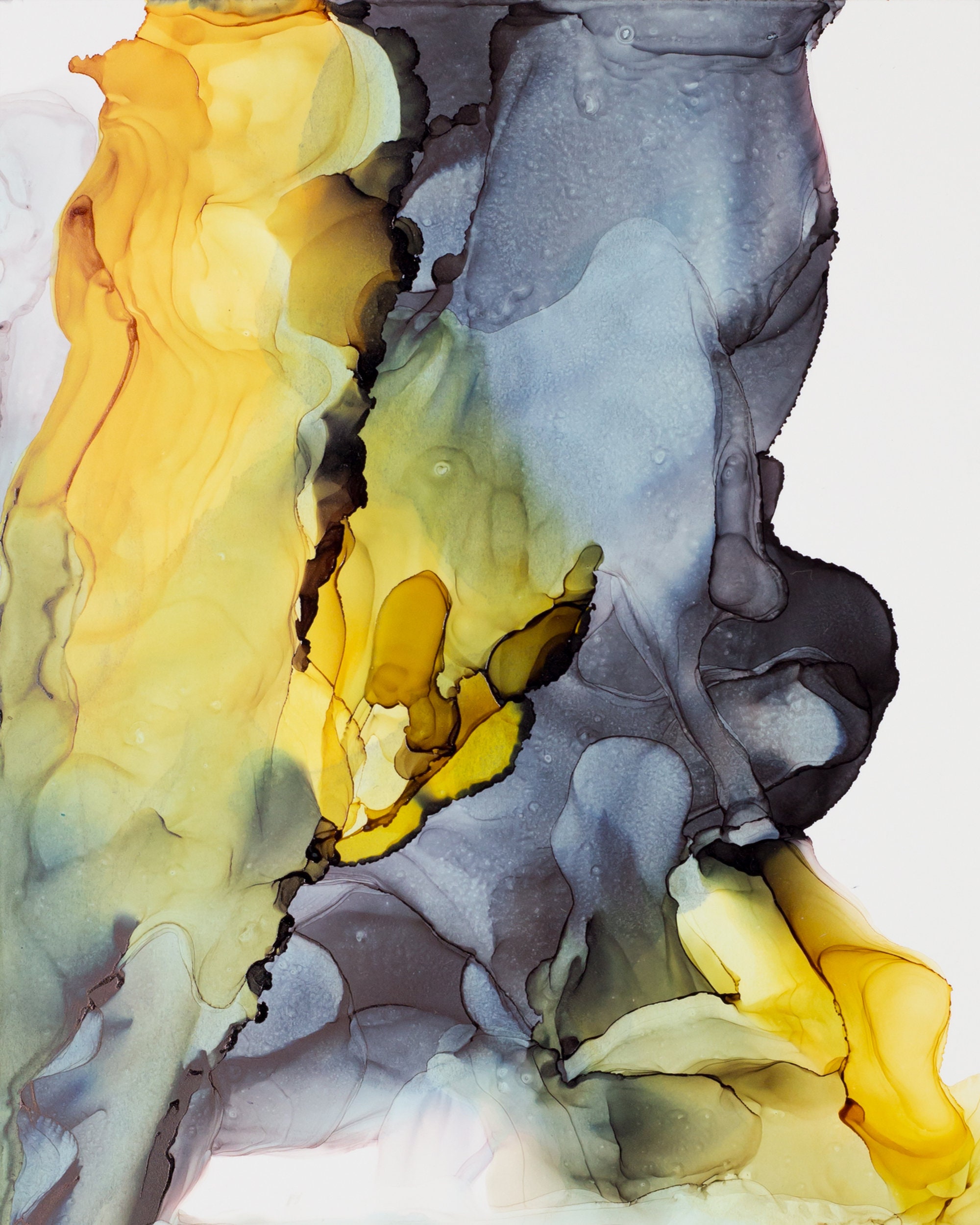 Yellow, Black and Grey - Alcohol Ink Abstract Wall Art, Abstract Print ...