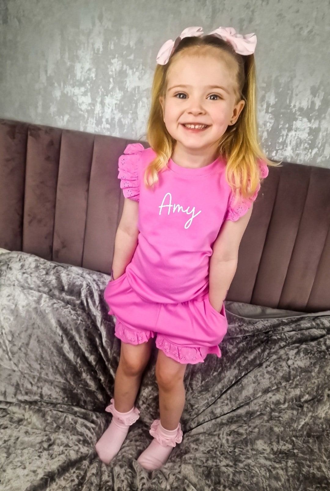 Girls Personalised Frill Short Set - Etsy UK