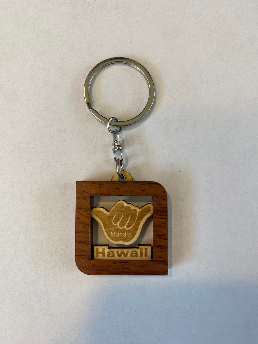 Hawaii Shaka Cutout Wood Square Keychain - Etsy