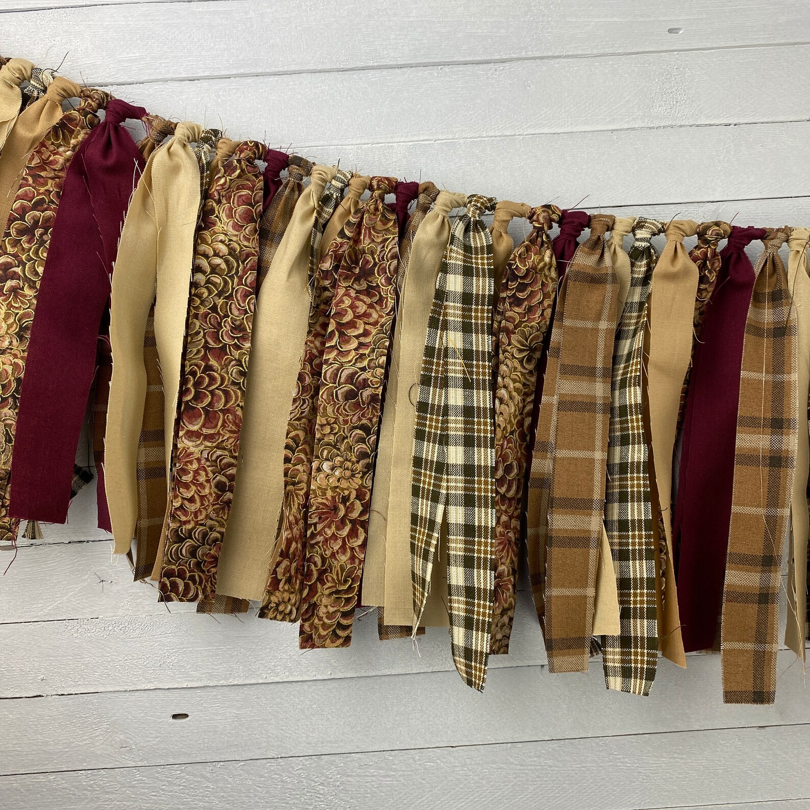 Farmhouse Fall Rag Tie Garland, Rustic Fall Mantle Fabric Rag Tie ...