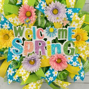 Welcome Spring Mesh Wreath for Front Door, Spring Wreath, Green Wreath ...