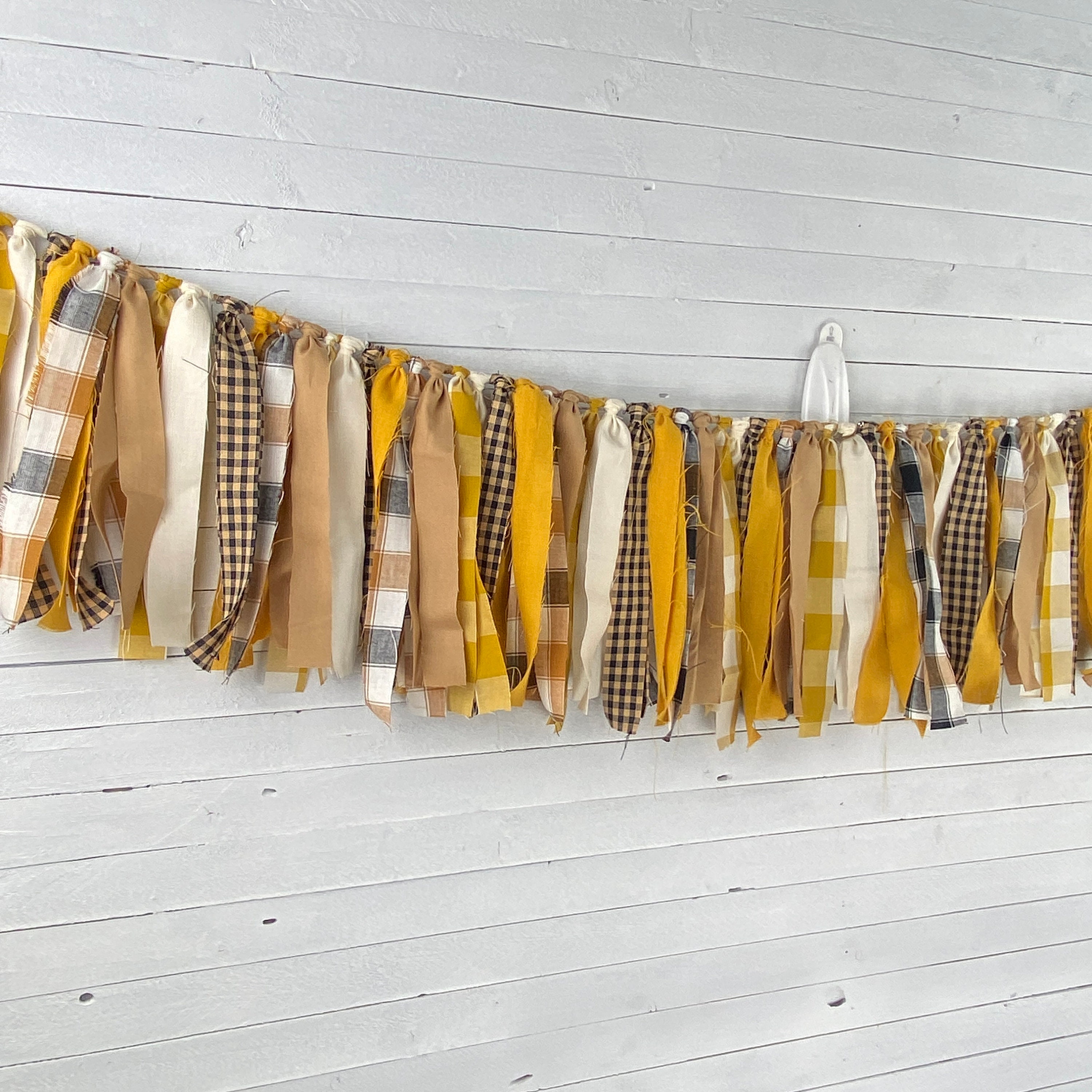 Farmhouse Fall Rag Tie Garland, Yellow Fabric Tie Garland, Rustic ...