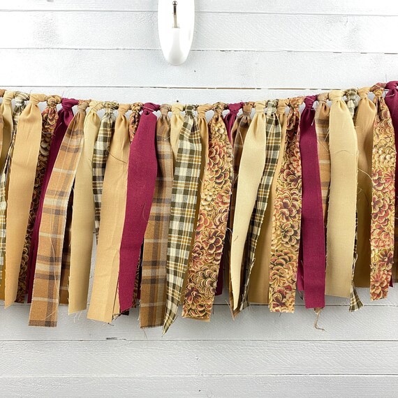 Farmhouse Fall Rag Tie Garland Rustic Fall Mantle Fabric Rag | Etsy