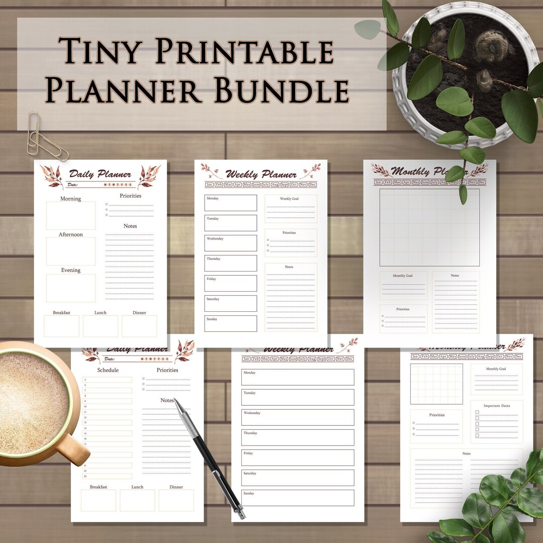 Printable Tiny Planner Bundle Minimalist Daily, Weekly and Monthtly ...