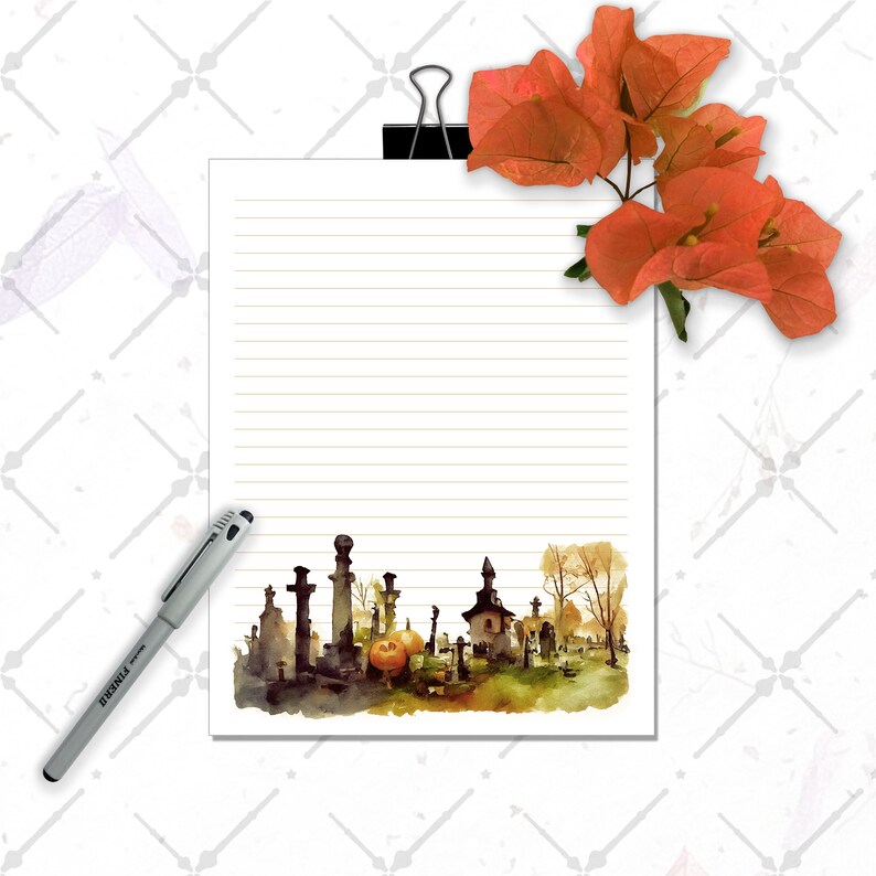 Printable Stationery Halloween Graveyard Writing Paper for Your Letter ...