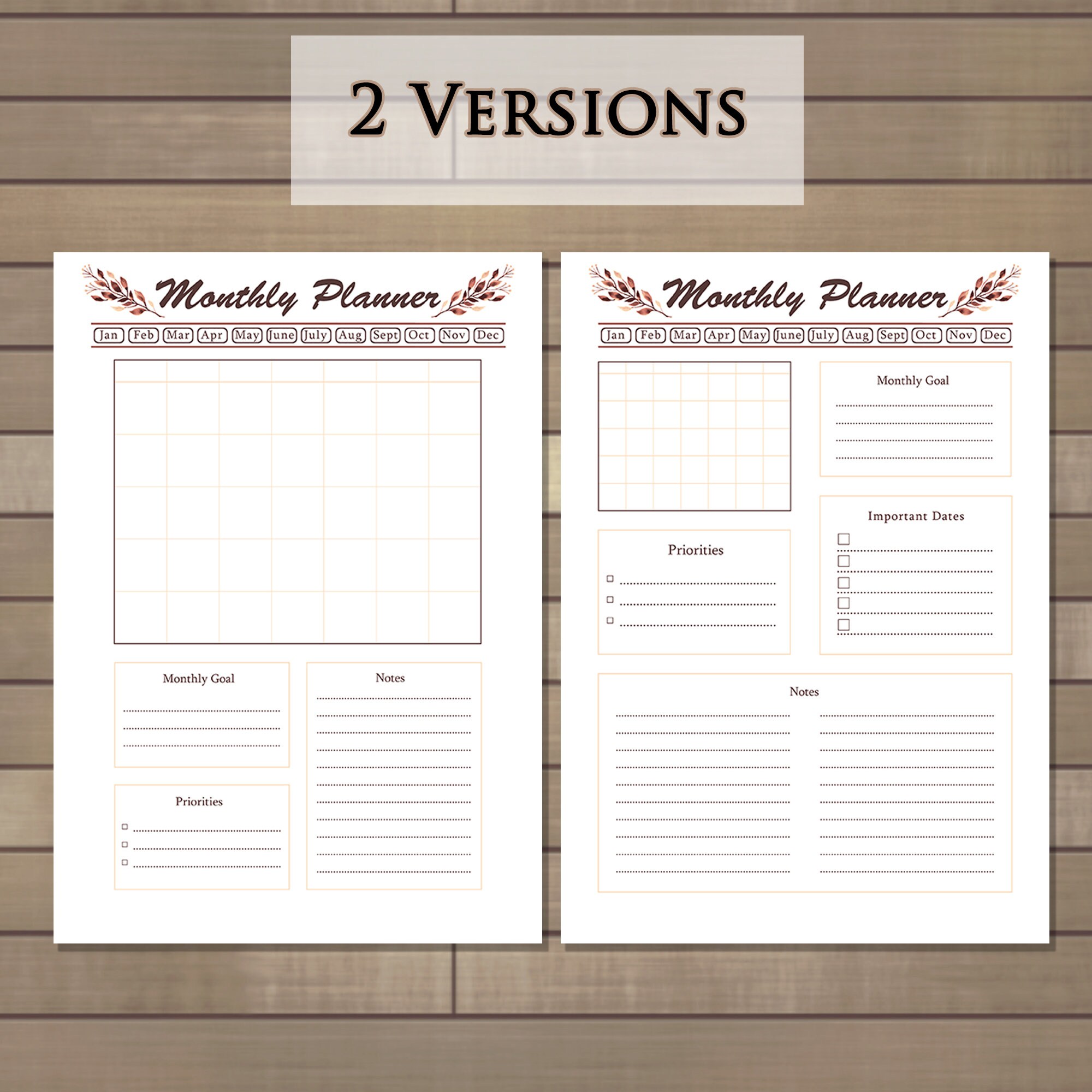 Printable Monthly Planner Minimalist Monthly Planner for Journaling Two ...